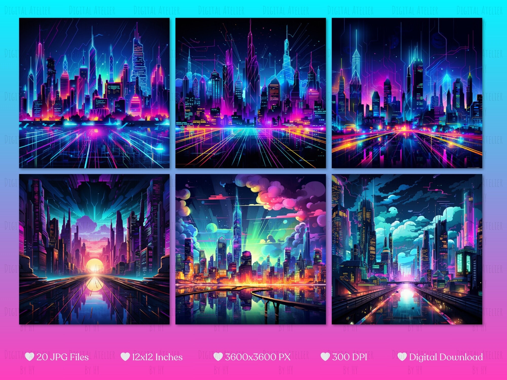 Neon City Digital Paper Pack. Digital Download. - Etsy