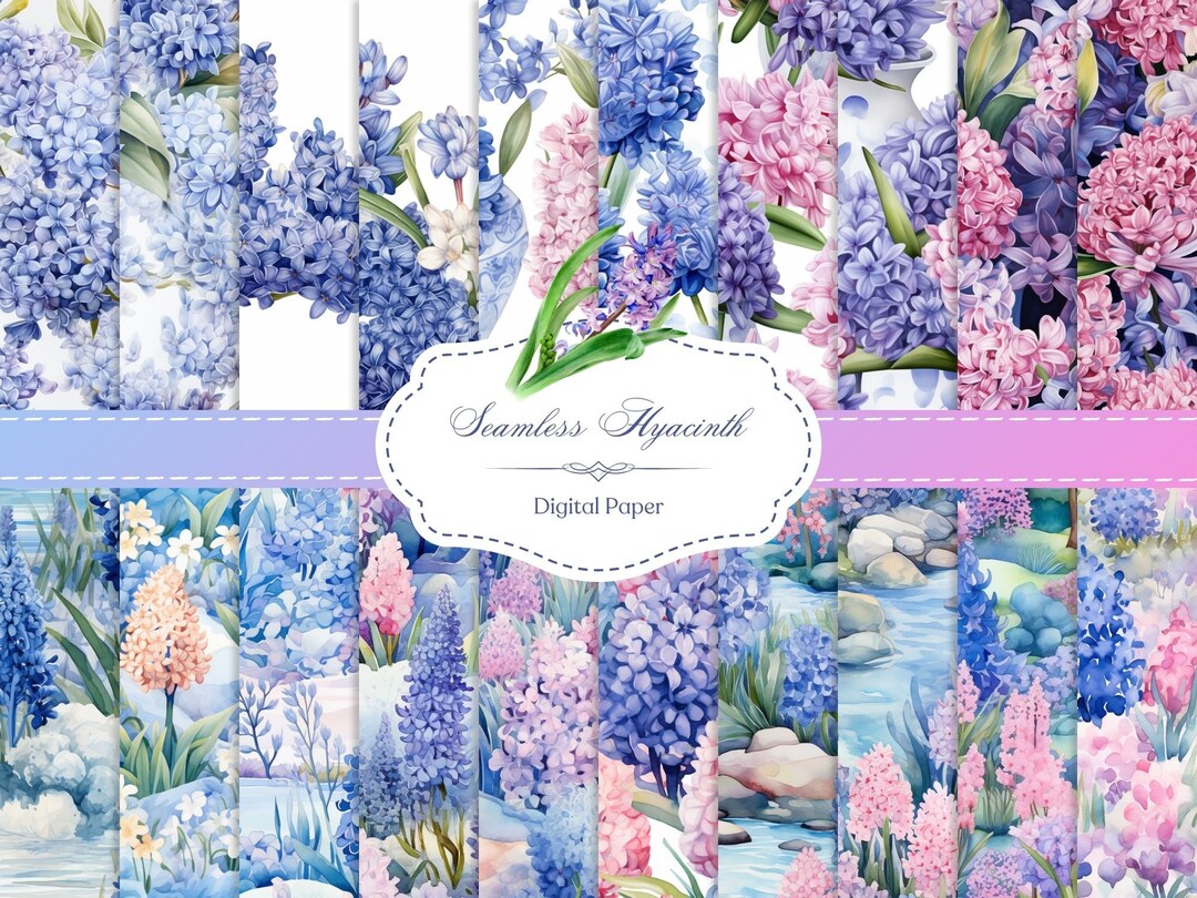 Seamless Hyacinth Digital Paper Pack. Digital Download. - Etsy