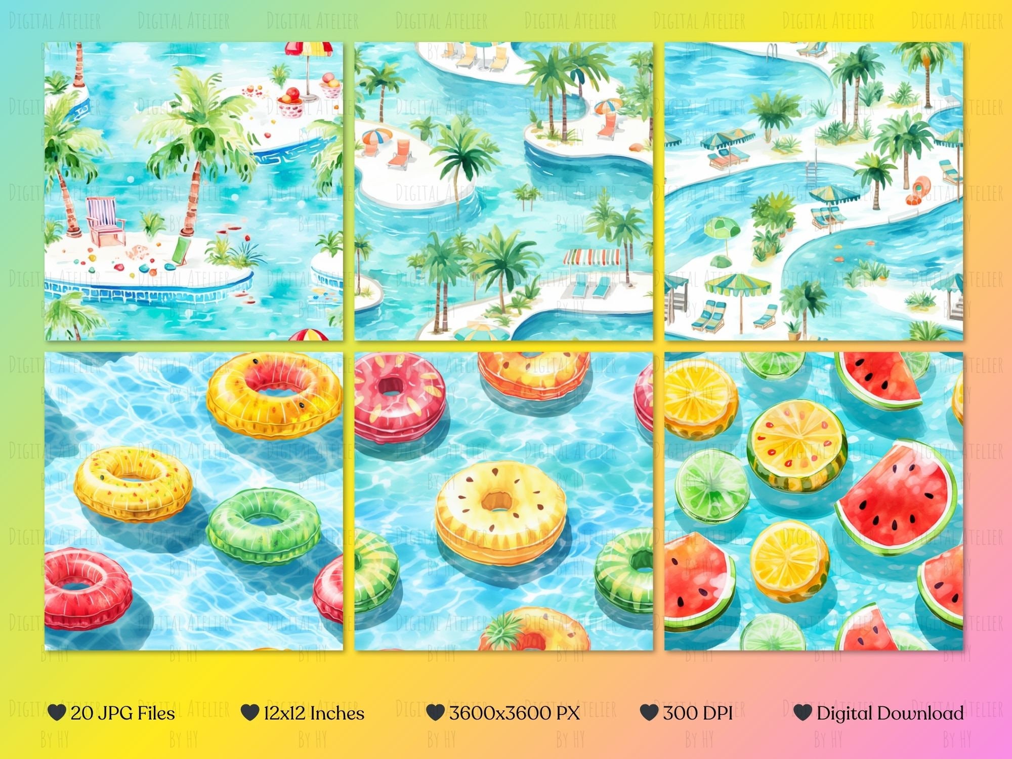 Seamless Pool Party Digital Paper Pack. Summer. Digital Download. - Etsy