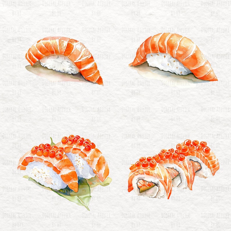 Watercolour Sushi Sashimi Clipart. PNG. Digital Download. - Etsy