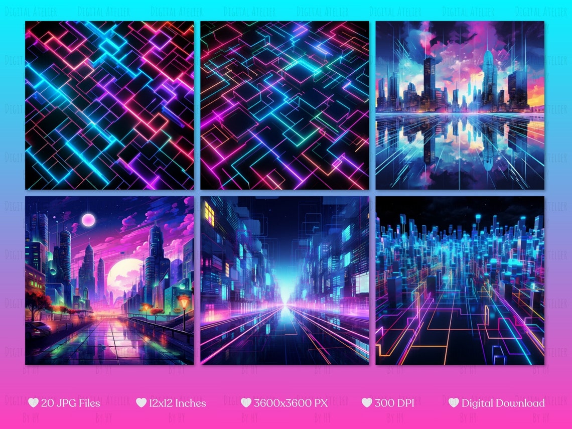 Neon City Digital Paper Pack. Digital Download. - Etsy