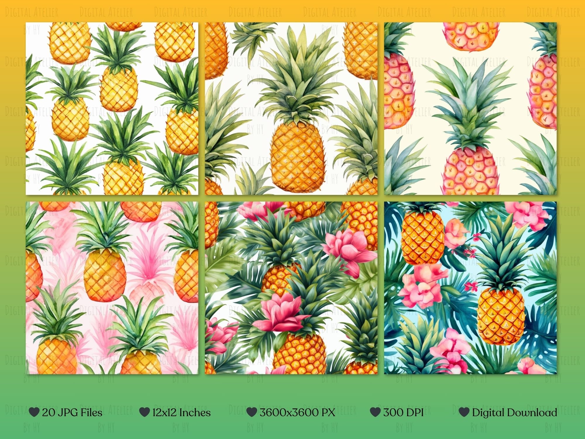Seamless Pineapple Digital Paper Pack. Digital Download. - Etsy