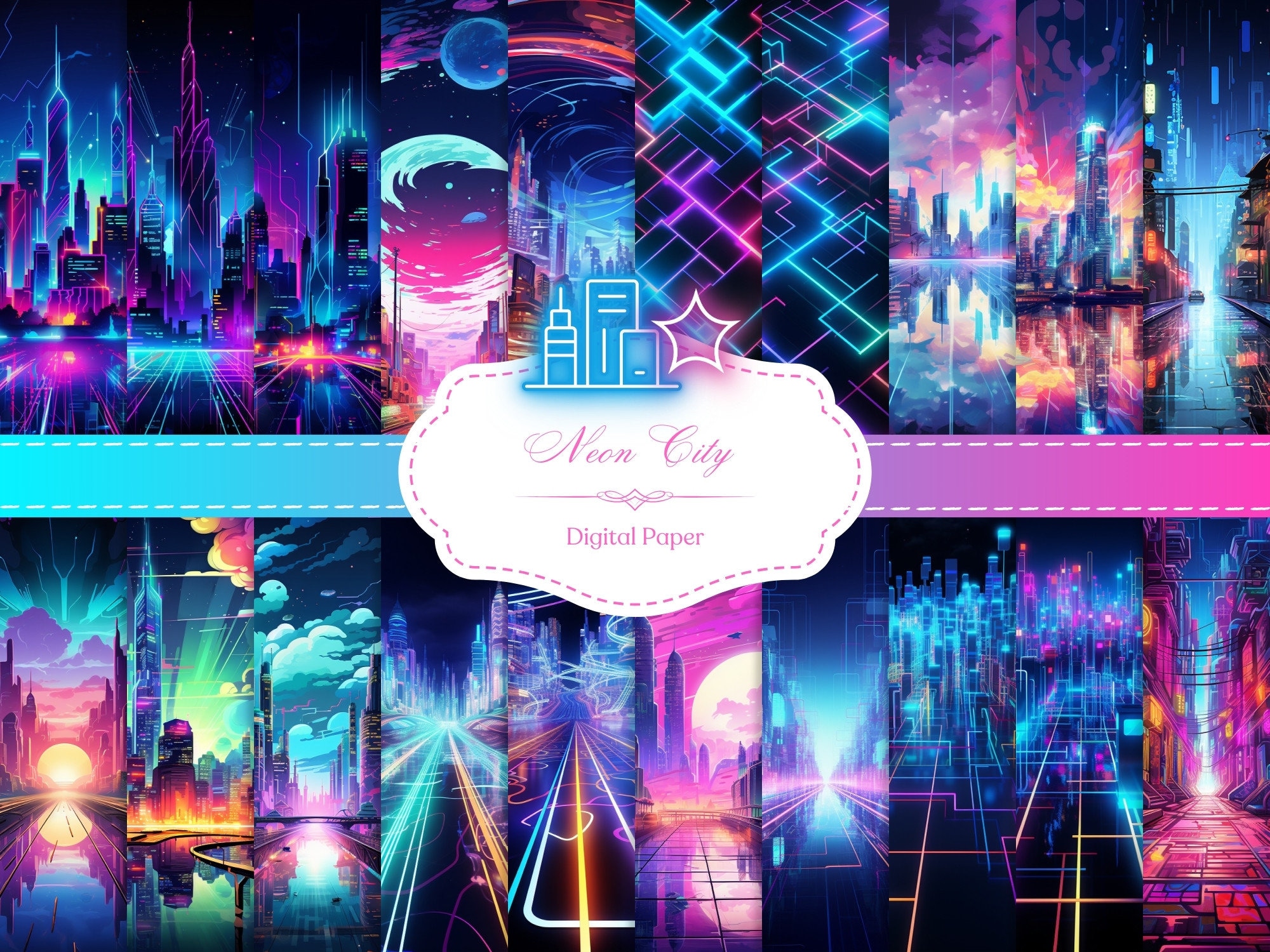 Neon City Digital Paper Pack. Digital Download. - Etsy