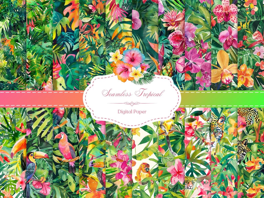Seamless Tropical Rainforest Digital Paper Pack. Digital Download. - Etsy