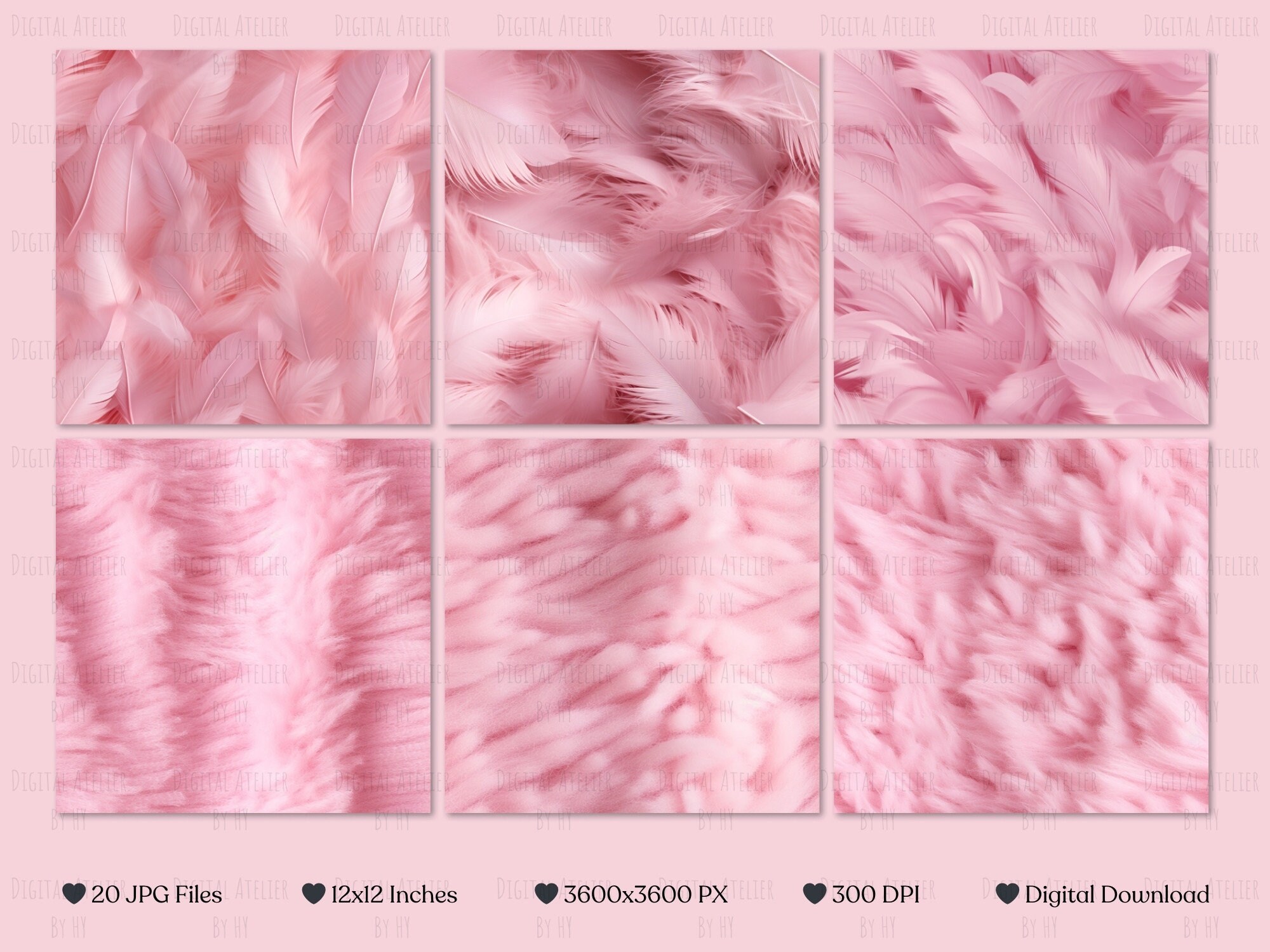 Seamless Fluffy Fur Texture Pink Digital Paper Pack. Digital Download ...