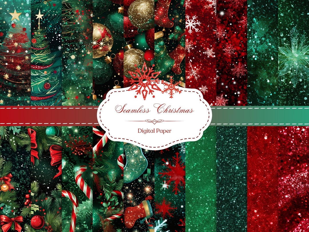 Seamless Christmas Glitter - Red and Green Digital Paper Pack. Digital ...