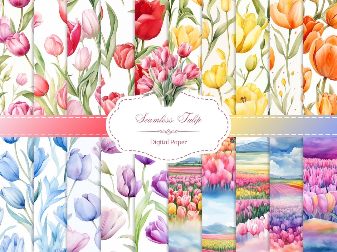 Seamless Tulip Digital Paper Pack. Digital Download. - Etsy
