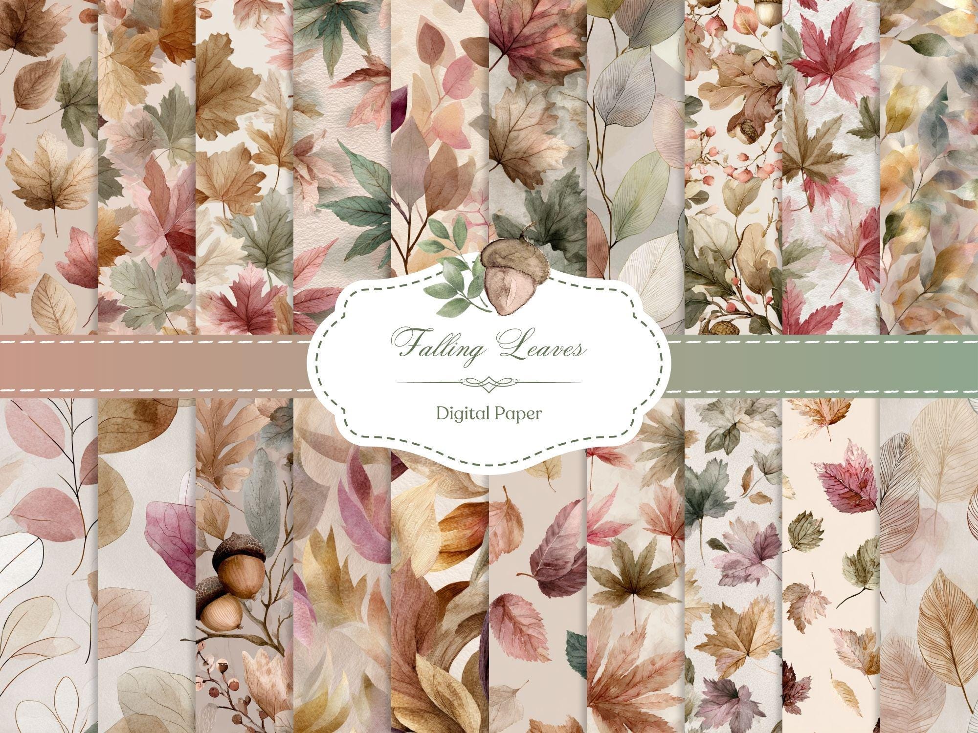 Watercolor Falling Leaves Seamless Digital Papers | Soft & Neutral ...