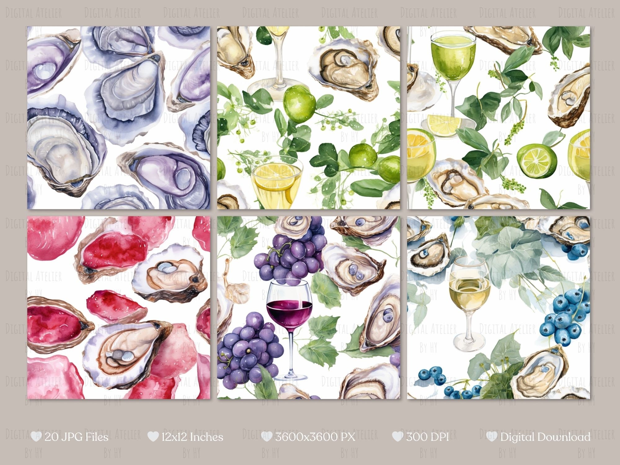 Seamless Oyster Digital Paper Pack. Digital Download. - Etsy