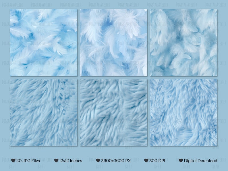 Seamless Fluffy Fur Texture Blue Digital Paper Pack. Digital Download ...