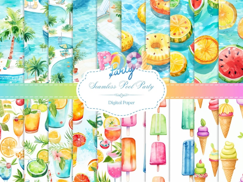 Seamless Pool Party Digital Paper Pack. Summer. Digital Download. - Etsy