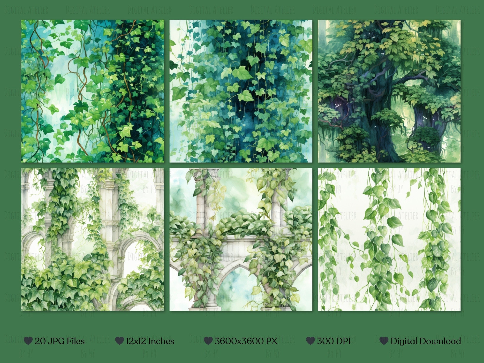 Seamless Ivy Plant Digital Paper Pack. Green. Digital Download. - Etsy