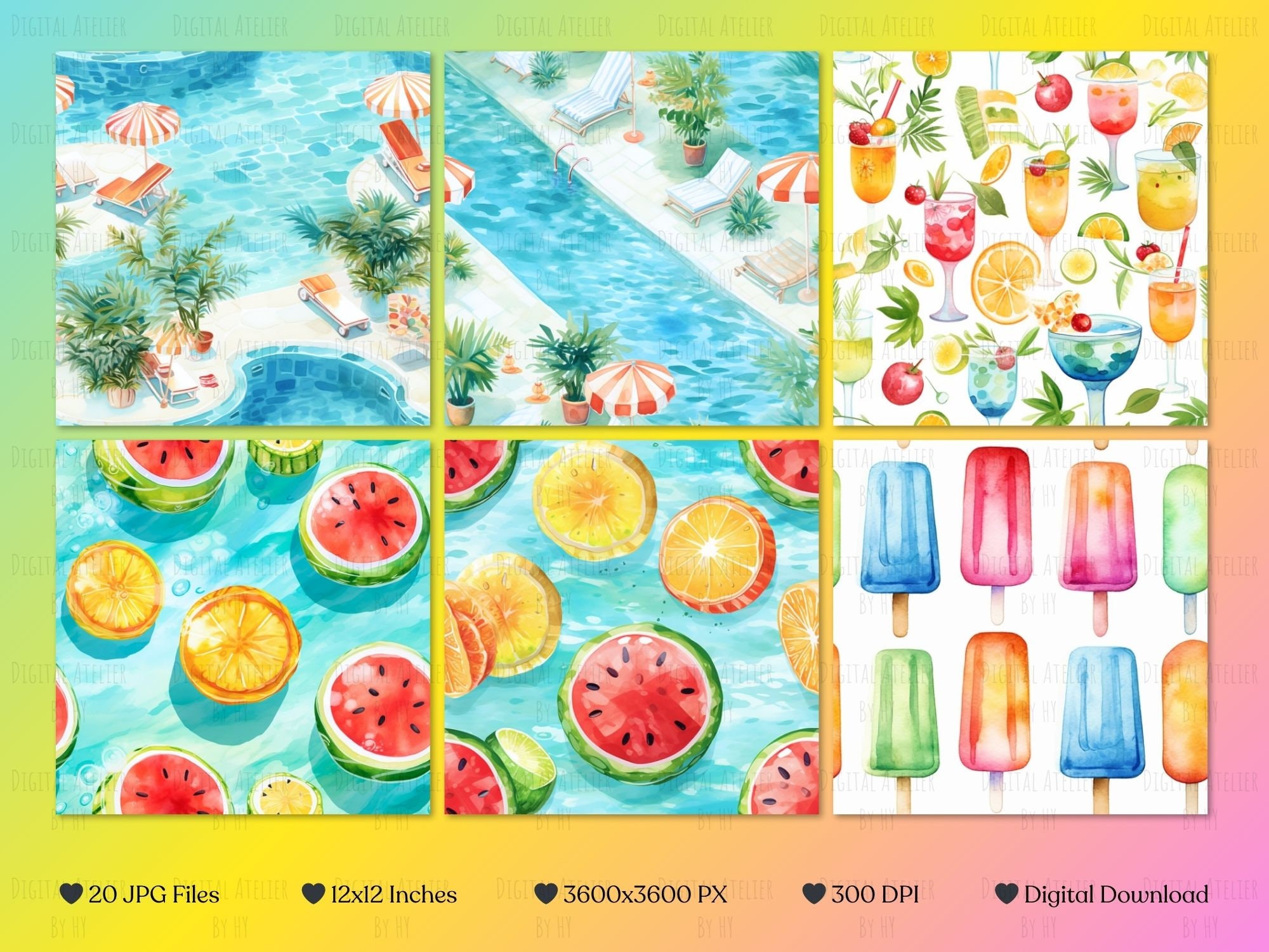 Seamless Pool Party Digital Paper Pack. Summer. Digital Download. - Etsy