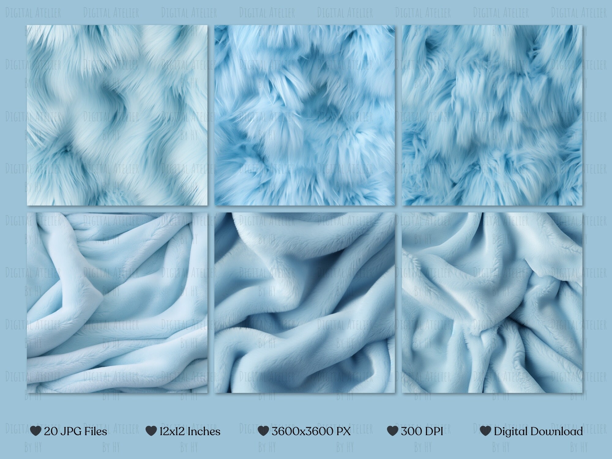 Seamless Fluffy Fur Texture Blue Digital Paper Pack. Digital Download ...