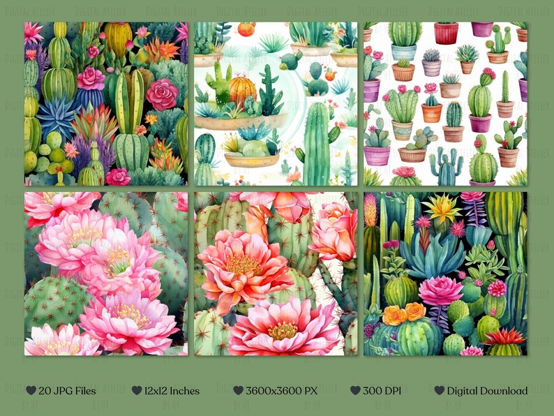 Seamless Cactus Digital Paper Pack. Digital Download. - Etsy