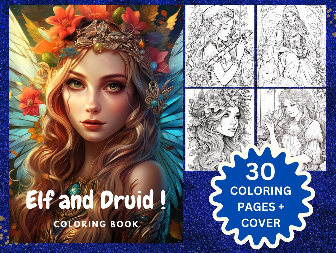 30 Elf and Druid Coloring Book Adults Kids Coloring Pages, Instant ...