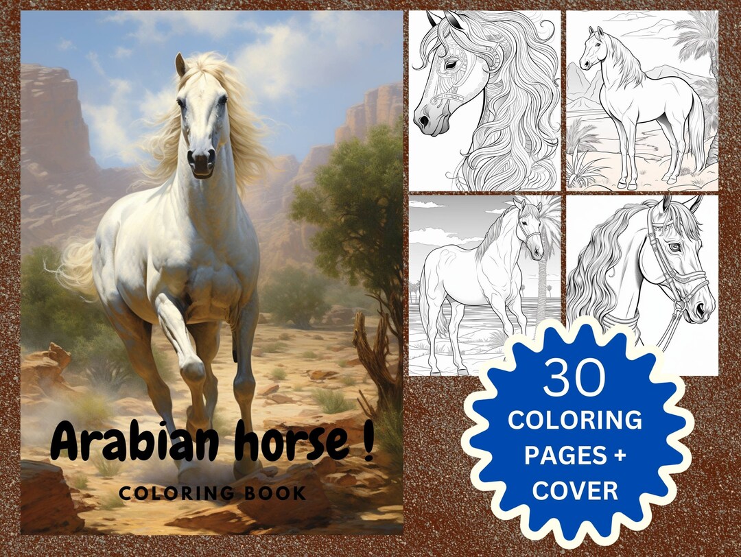 30 Arabian Horse Coloring Book Adults Kids Coloring Pages, Instant ...