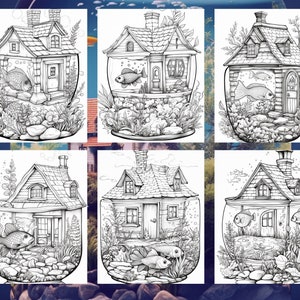 24 Fish Tank House Coloring Book Adults Kids Coloring Pages, Instant ...