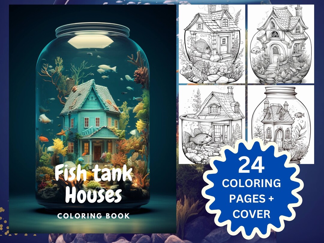 24 Fish Tank House Coloring Book Adults Kids Coloring Pages, Instant ...