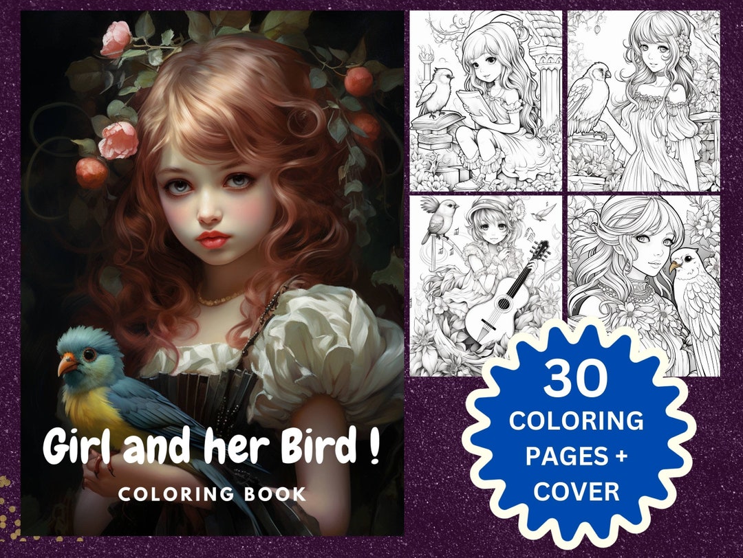30 Girl and Her Bird Coloring Book Adults Kids Coloring Pages, Instant ...