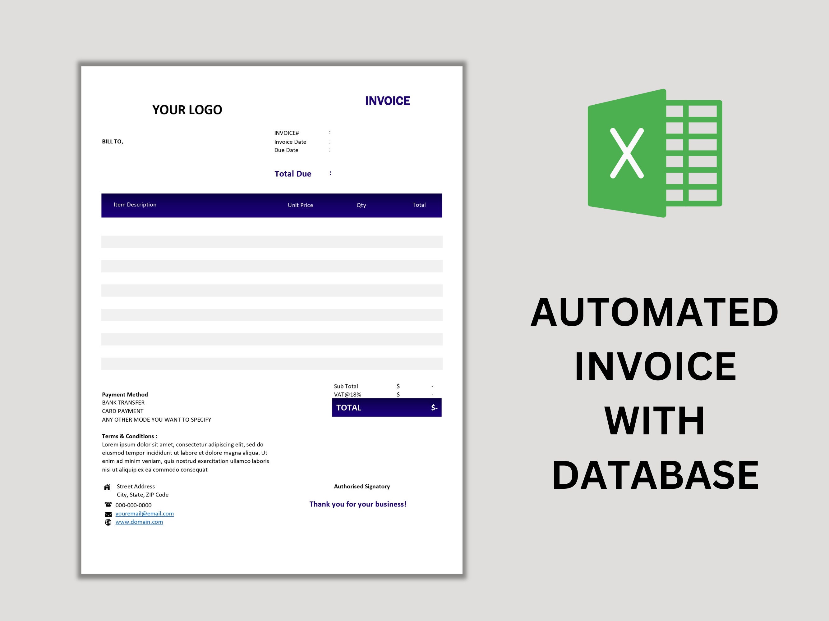 INVOICE TEMPLATE Excel Invoice Template Automated Invoice - Etsy