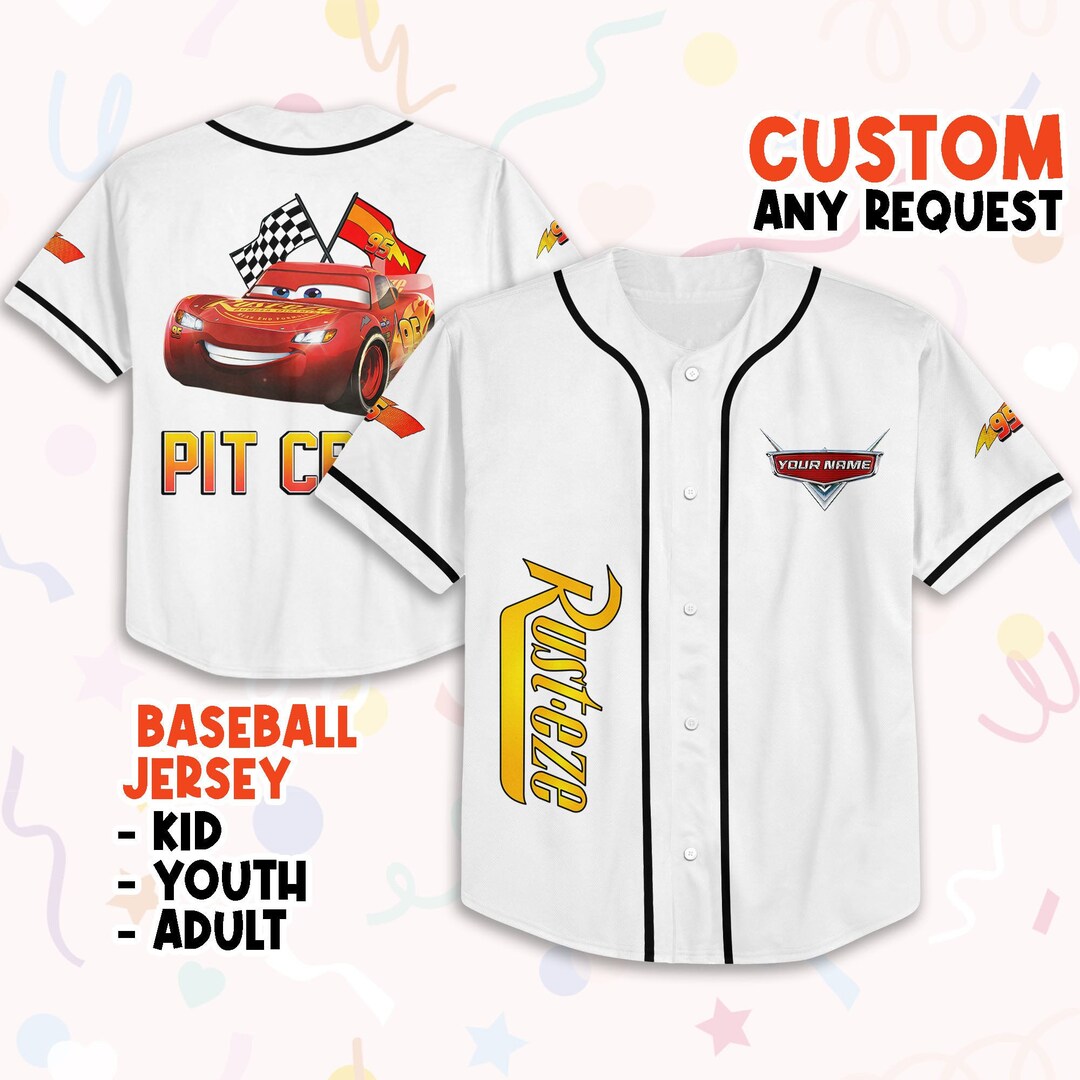 Personalize Cars Lightning Mcqueen Pit Crew Baseball Jersey - Etsy