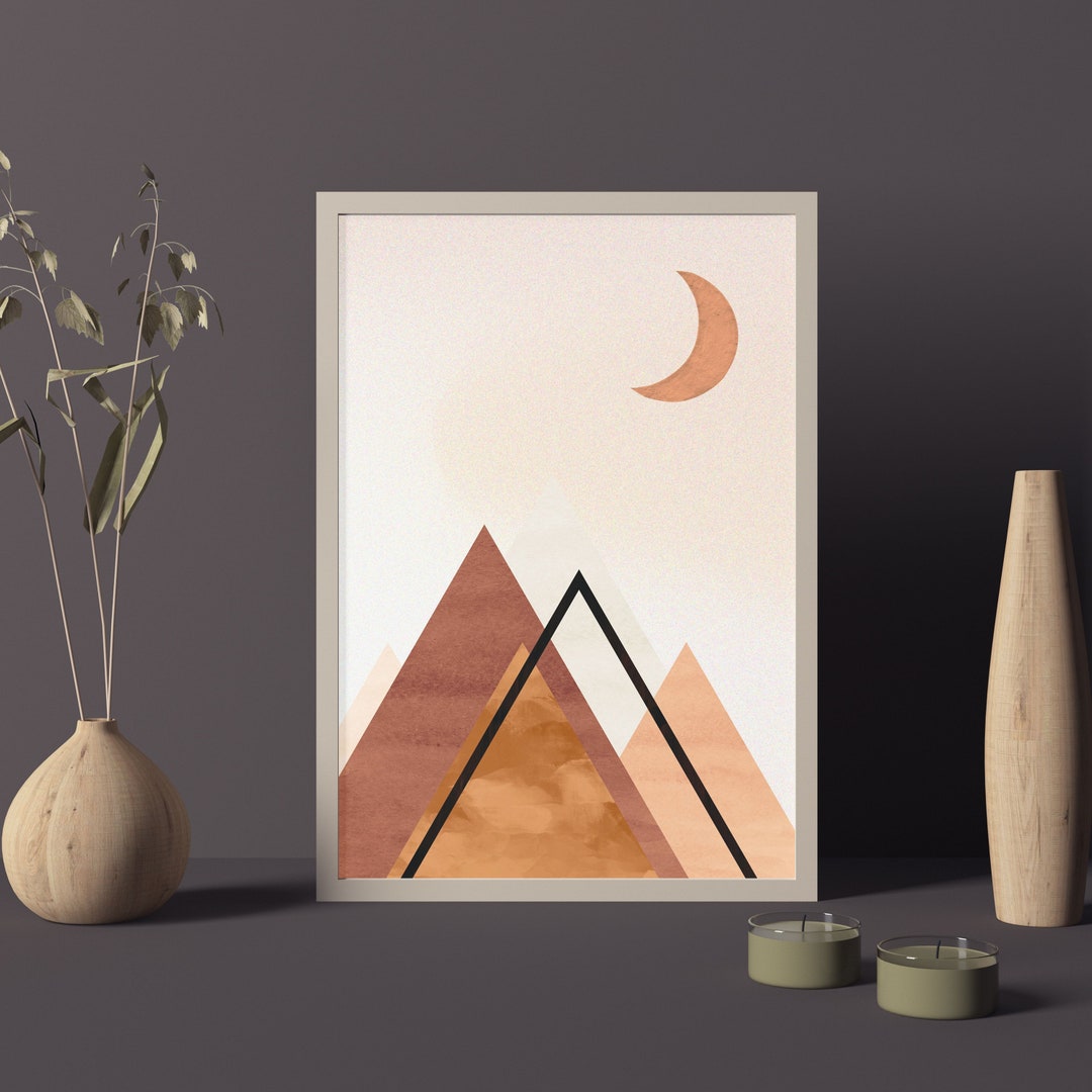 Geometric Mountainscape Print: Terracotta Mountain Art (digital ...