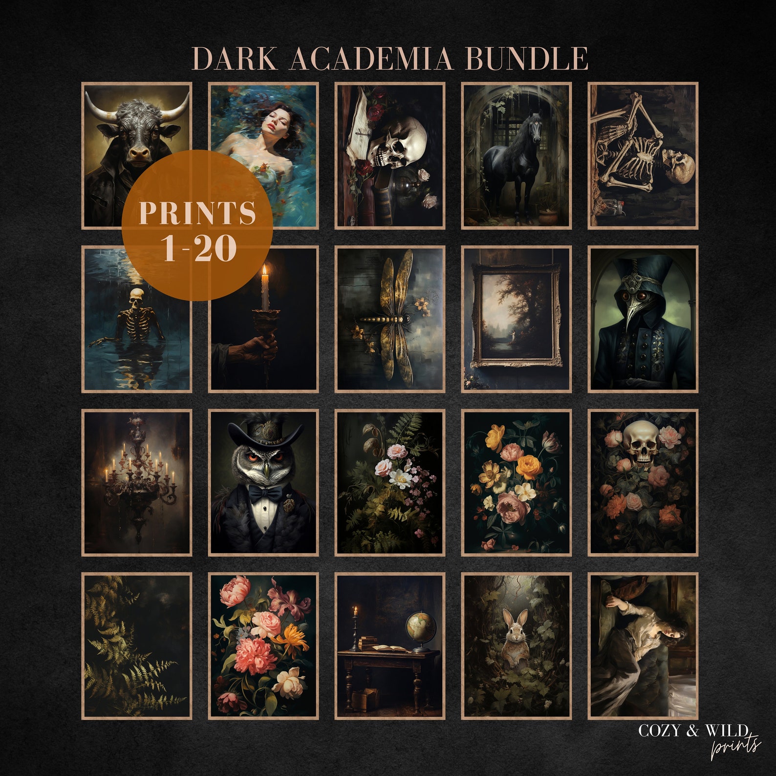 Dark Academia Art Prints: Moody Floral Set of 50 (digital Download) - Etsy