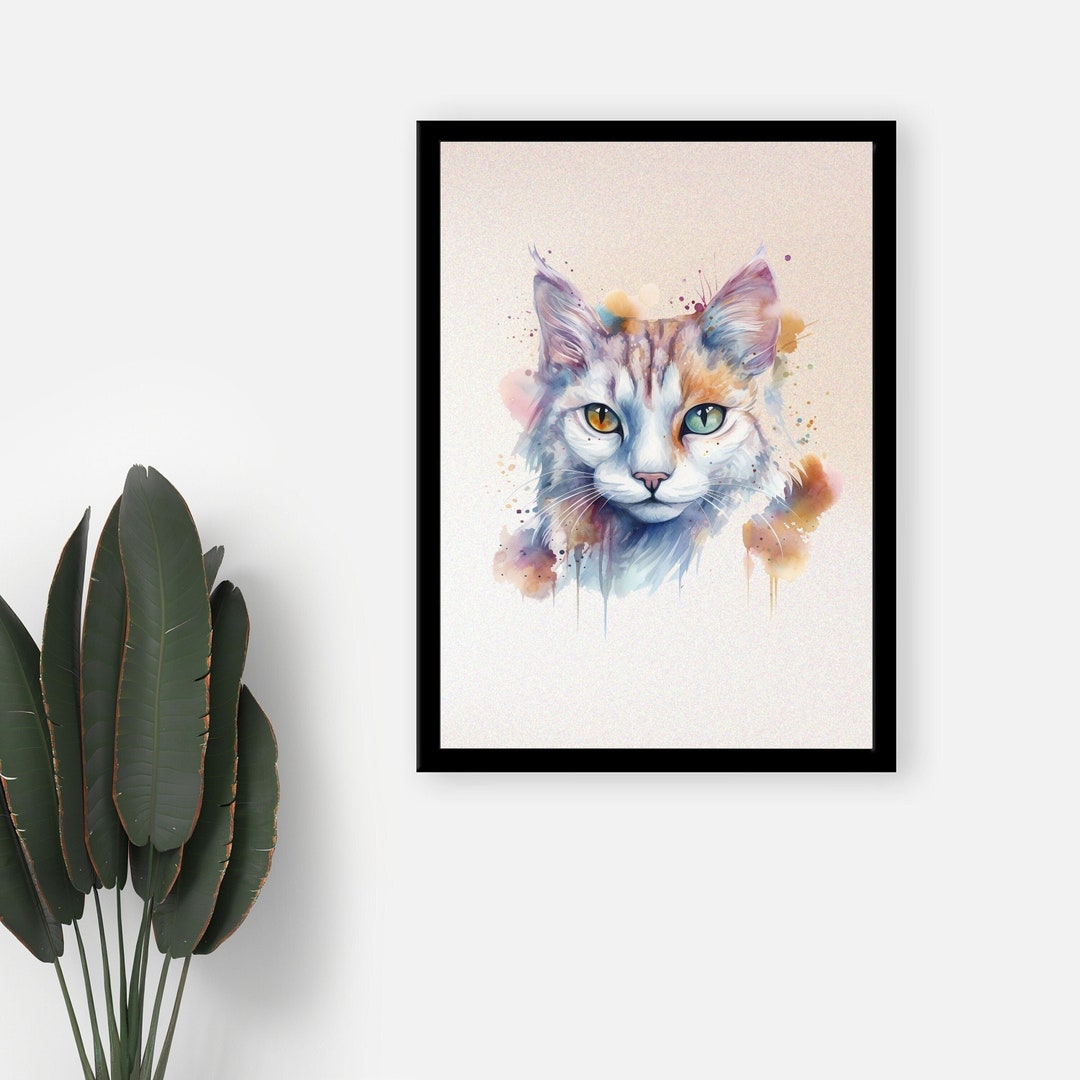 Printable Wall Art Cat, Animal Poster Art Digital Prints, Cat Painting ...