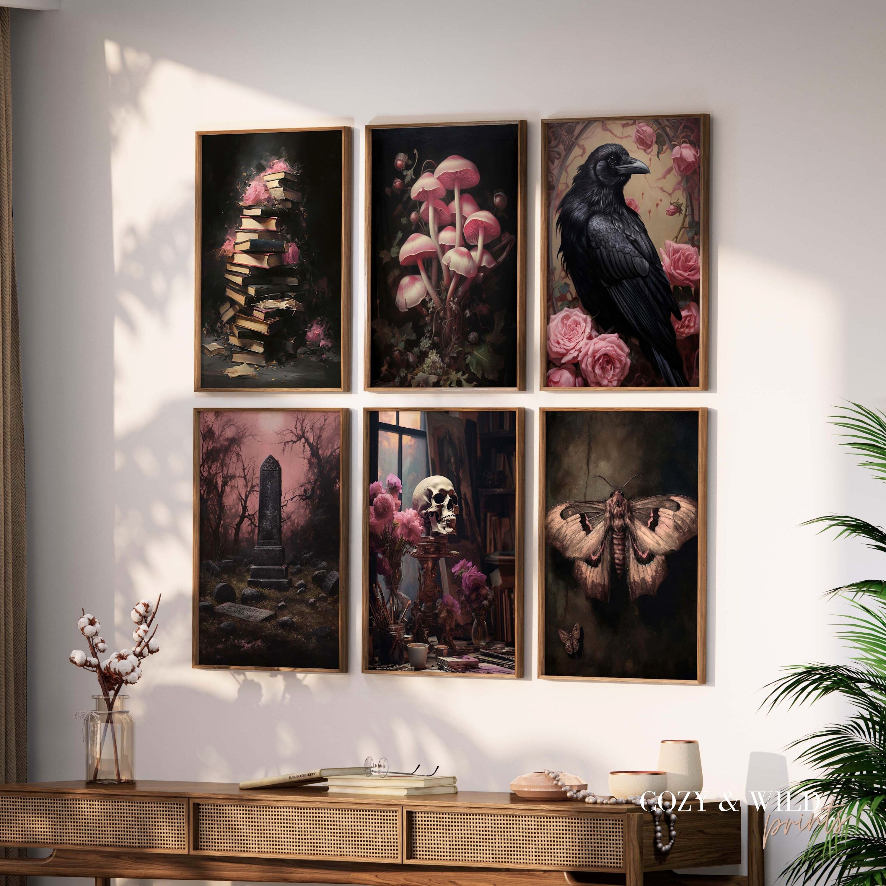 Dark Academia Decor Set of 8 Printables, Pink Goth Room Decor, Digital ...