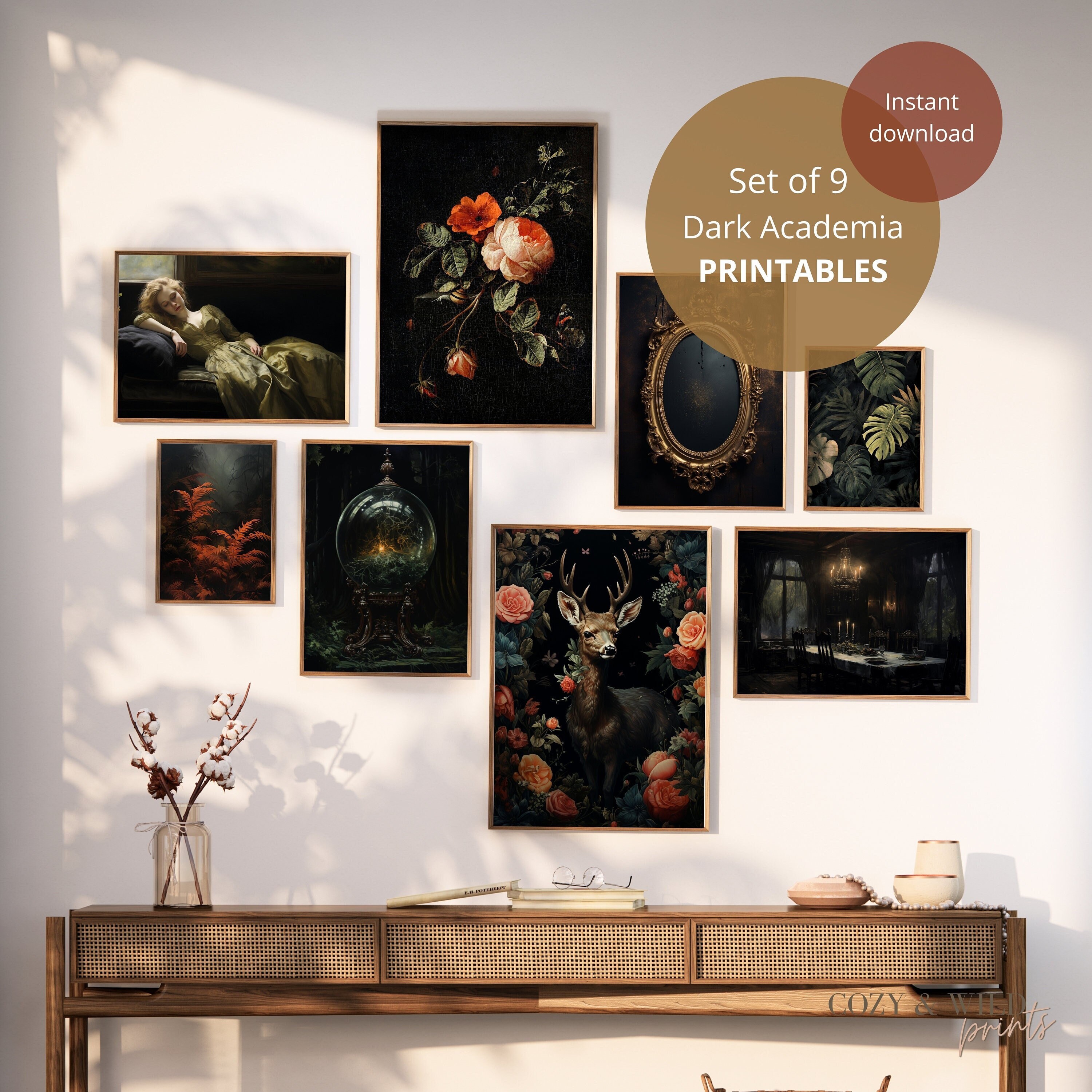 Dark Academia Gallery Art Set of 9: Vintage Cottagecore Prints (digital ...