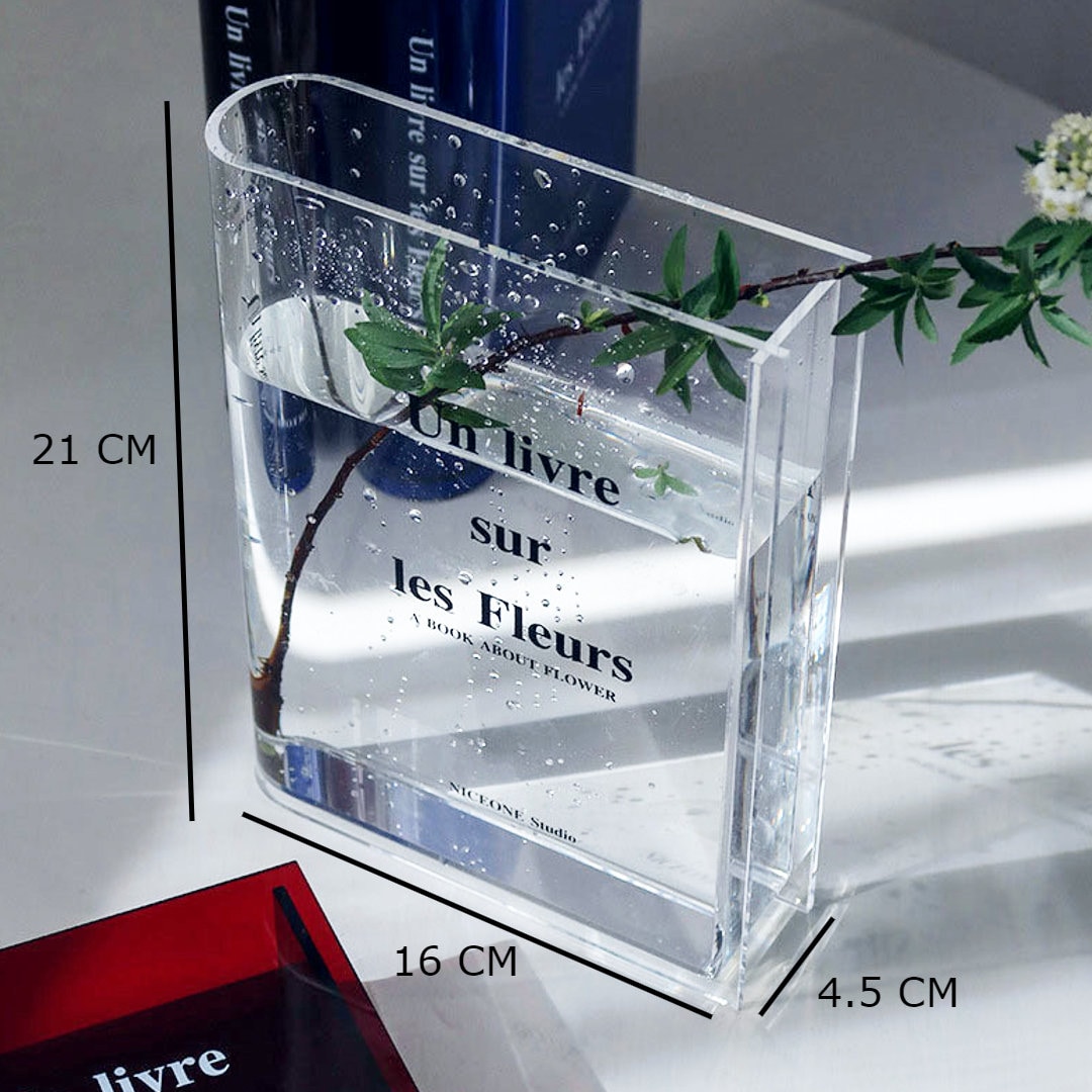 Acrylic Book Vase for Flowers Bookshelf Vase Book Decor Modern Home ...