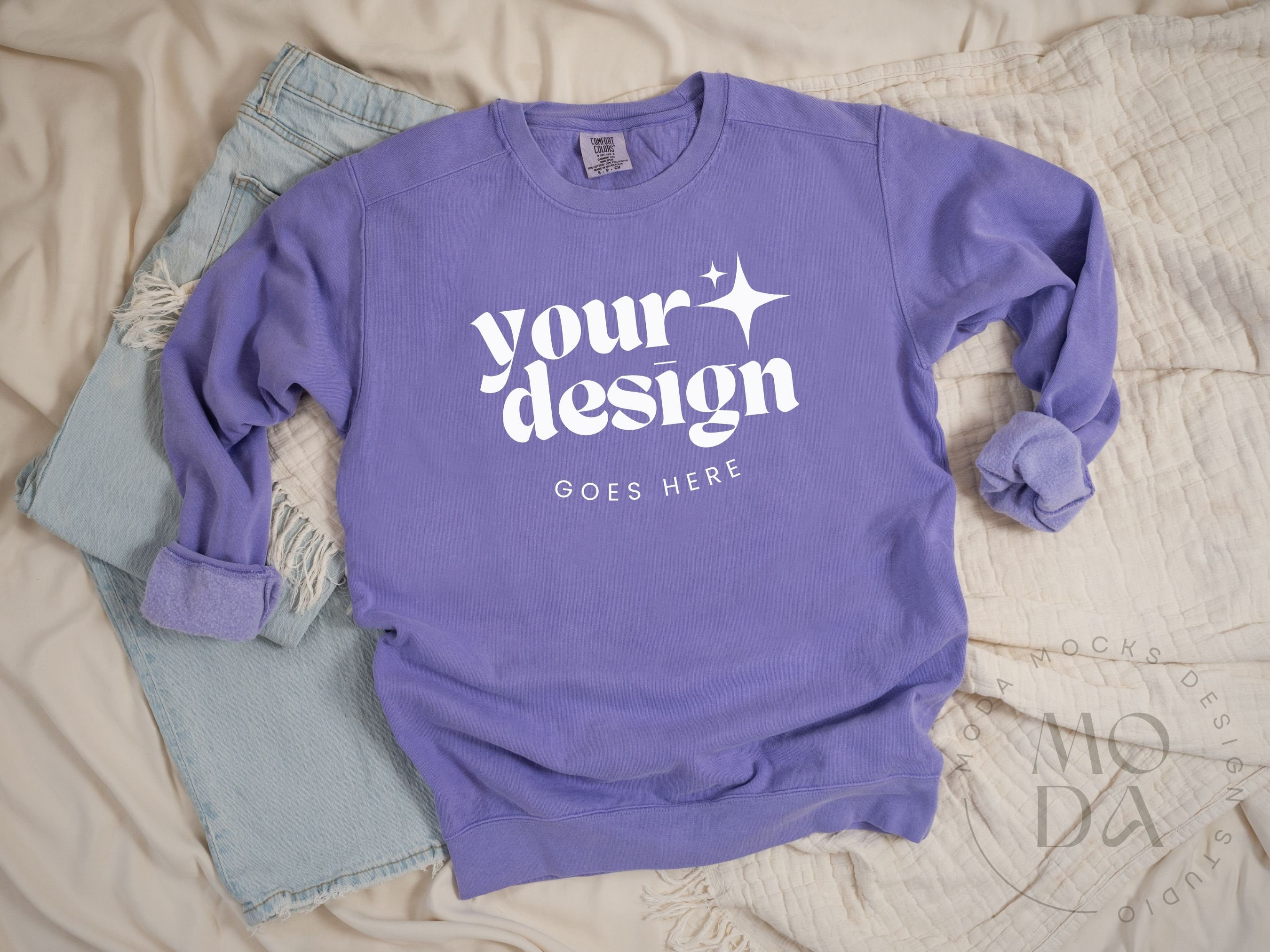 Violet Comfort Colors 1566 Sweatshirt Mockup Flat Lay Crewneck ...