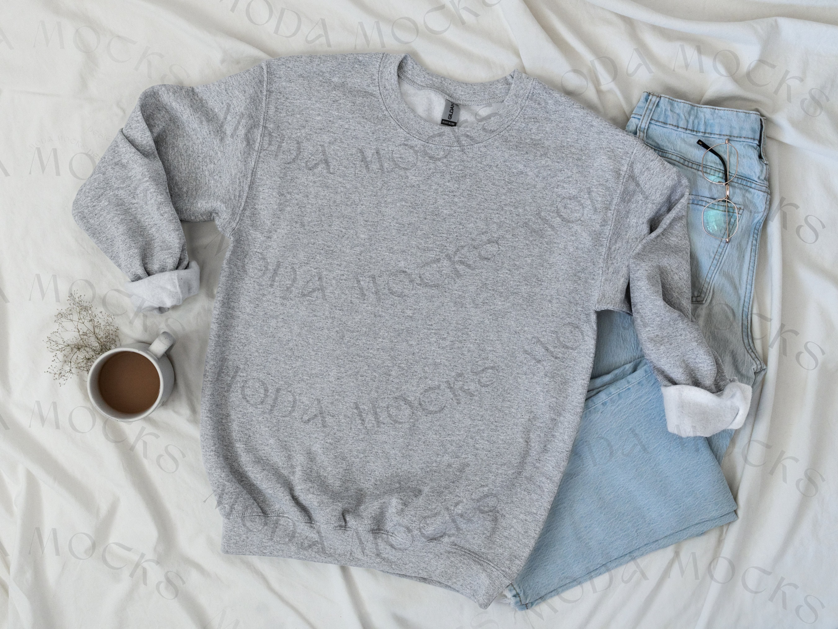 Sport Gray Gildan 18000 Sweatshirt Mockup | Heavy Blend Crewneck Sweat ...