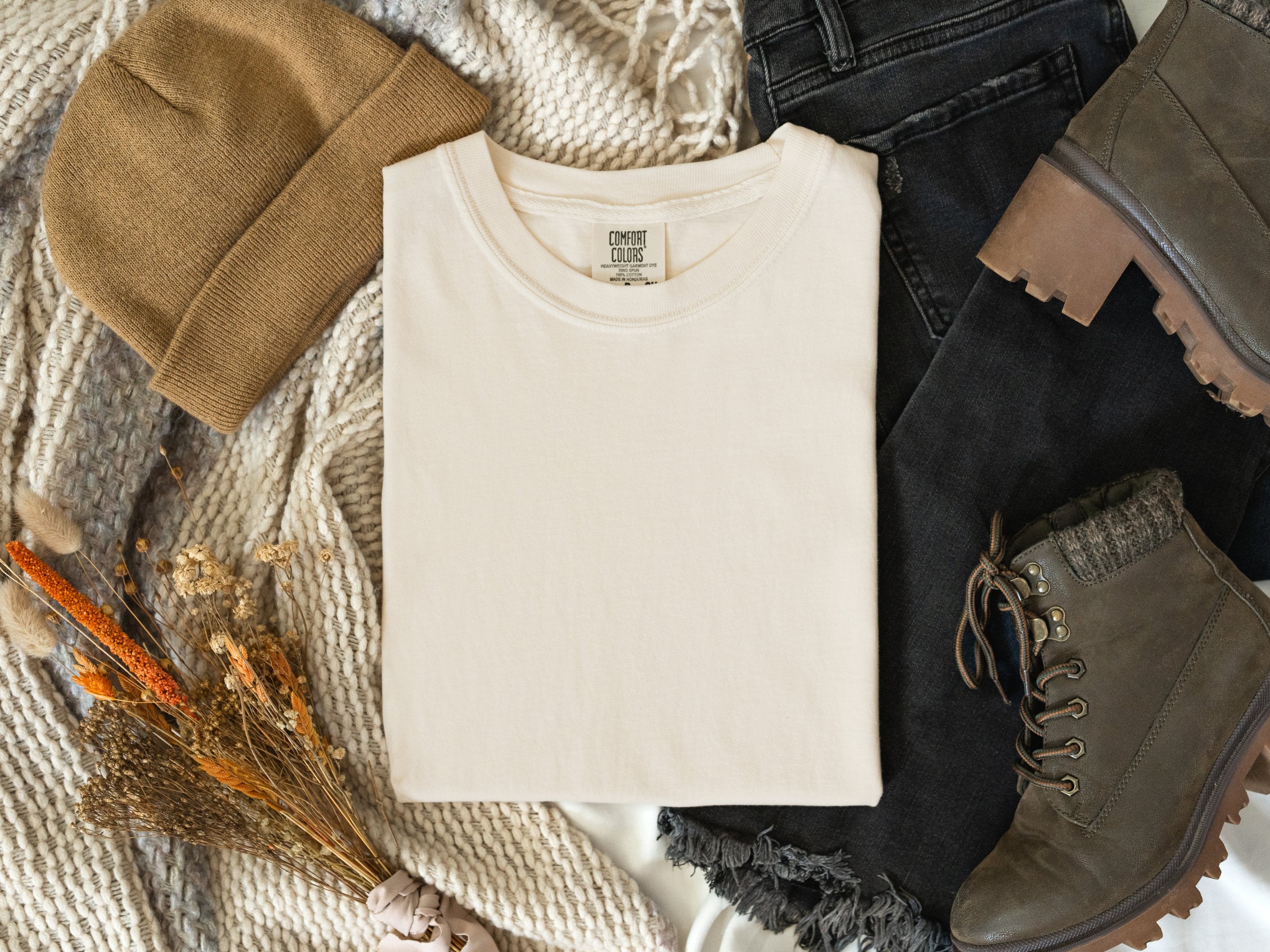 Ivory Comfort Colors 1717 Mockup Fall Collection Folded T Shirt Mockup ...