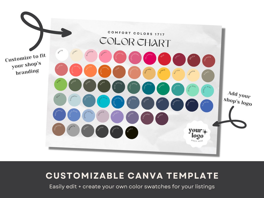 Editable Comfort Colors 1717 Color Chart, Customizable Canva Template ...
