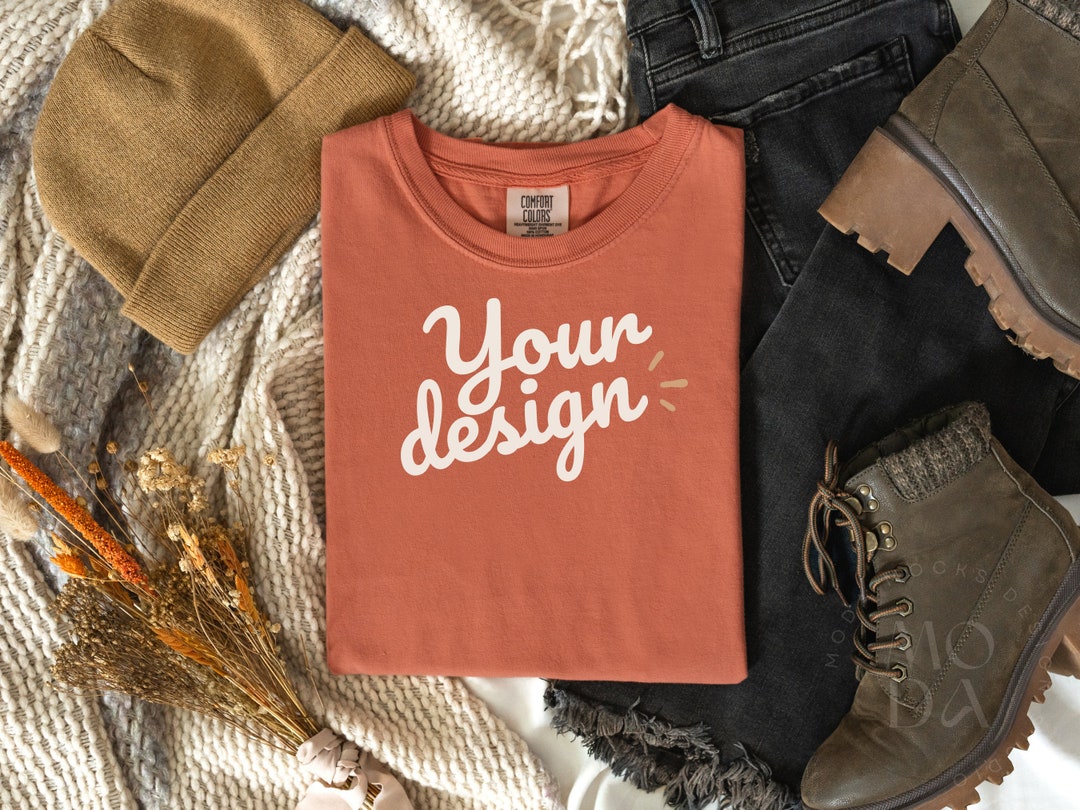 Terracotta Comfort Colors 1717 Mockup Fall Collection | Folded T Shirt ...