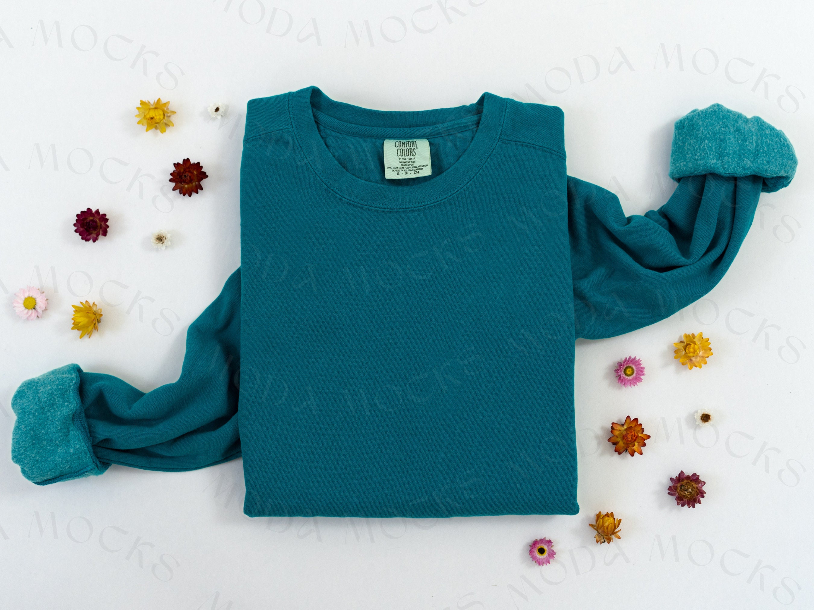 Topaz Blue Comfort Colors 1566 Sweatshirt Mockup | Folded Crewneck ...