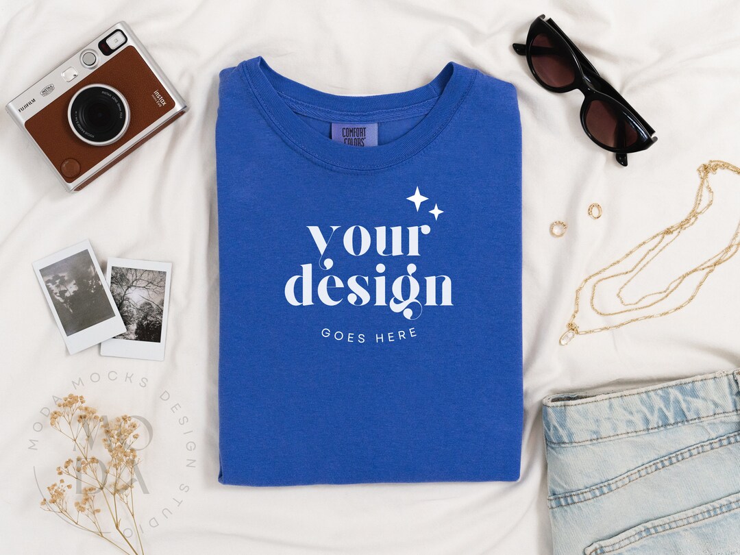 Flo Blue Comfort Colors 1717 Mockup | Folded T Shirt Mockup | Comfort ...