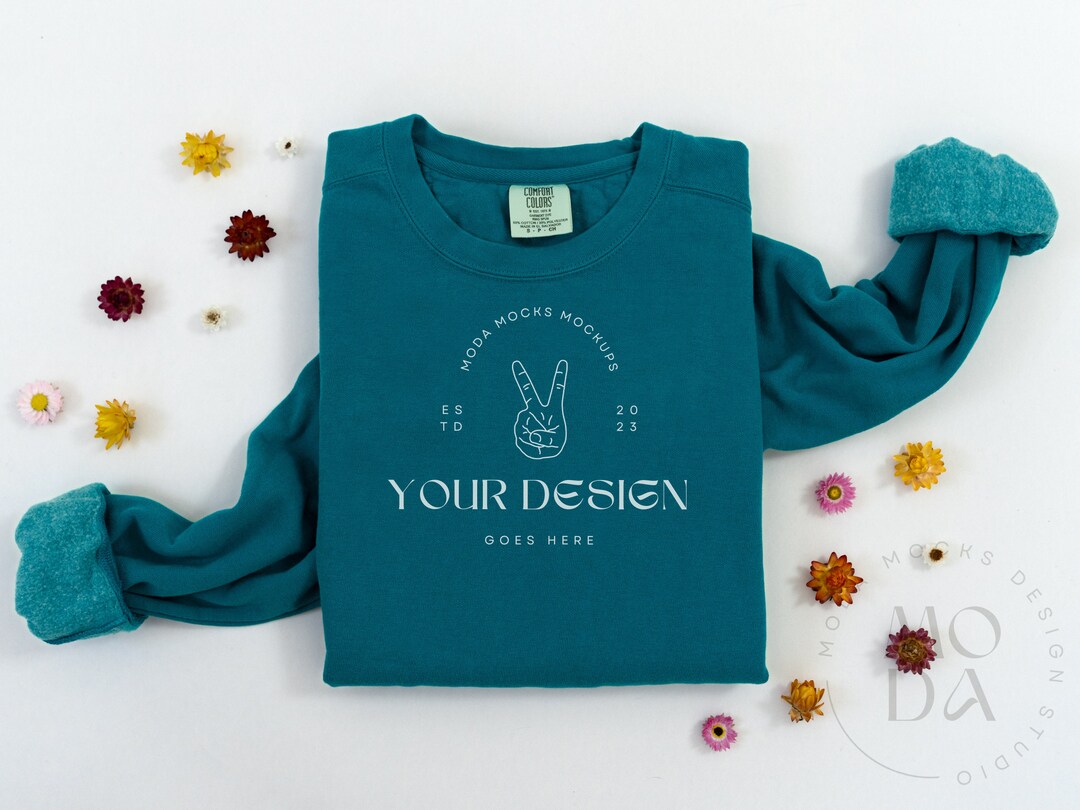 Topaz Blue Comfort Colors 1566 Sweatshirt Mockup | Folded Crewneck ...