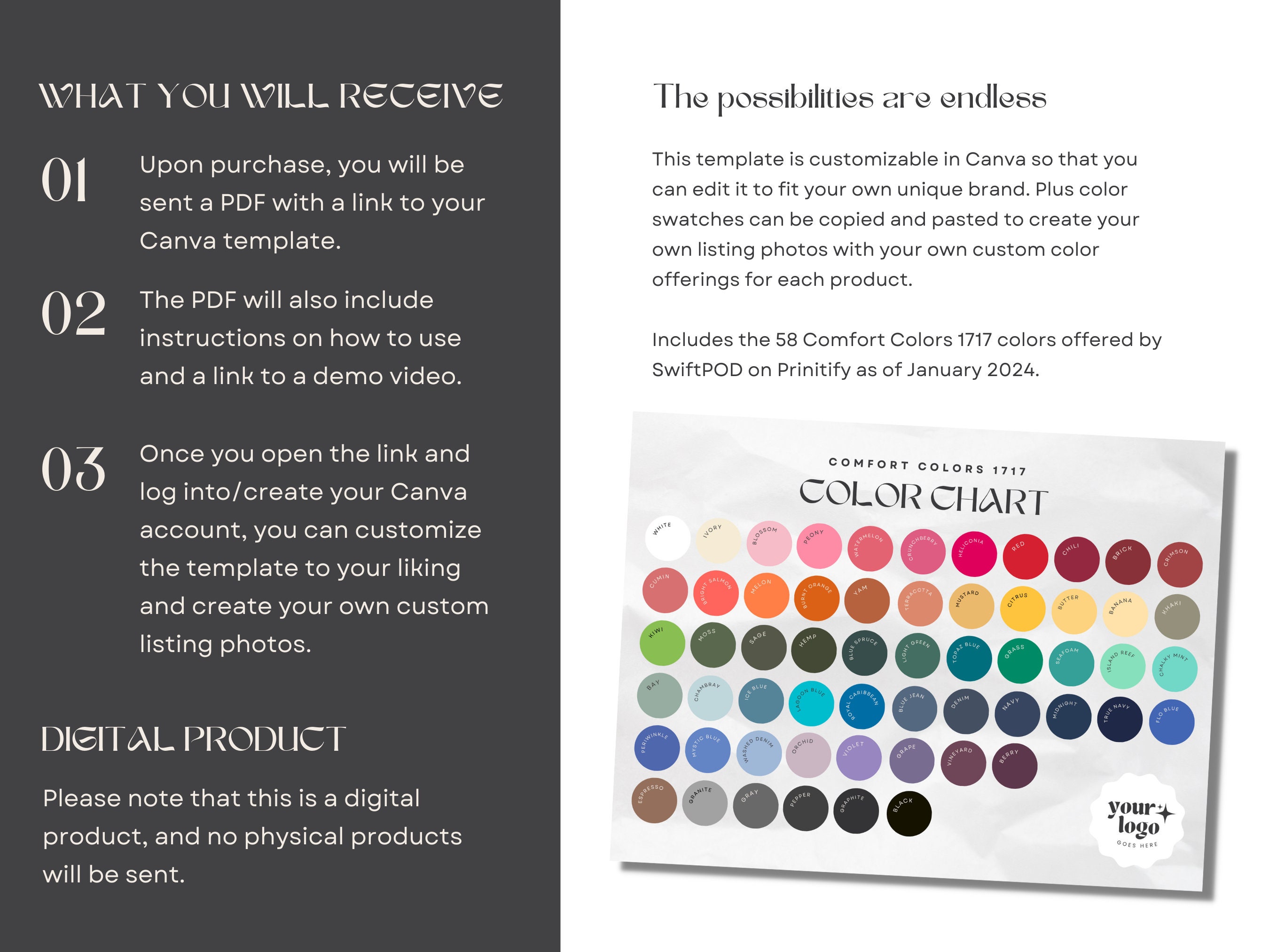 Editable Comfort Colors 1717 Color Chart, Customizable Canva Template ...