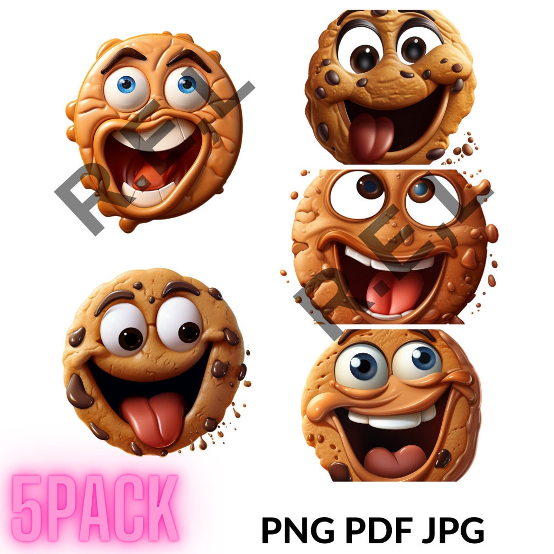 Cookies Clipart Set - 5 Digital Download Jpgs & PNG - Cute Cartoon ...