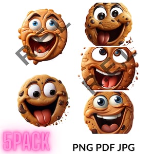 Cookies Clipart Set - 5 Digital Download Jpgs & PNG - Cute Cartoon ...