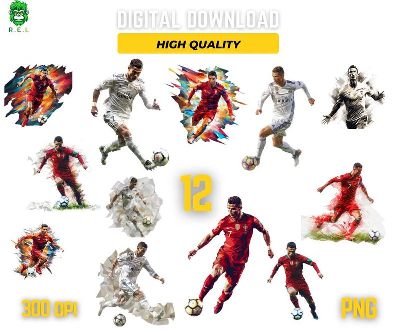12 Cristiano Ronaldo CR7 Digital Clip Art - Instant Download PNG - Etsy