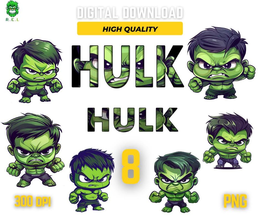 Instant Download: Set of 8 Hulk PNG Images - High Quality Digital Art ...