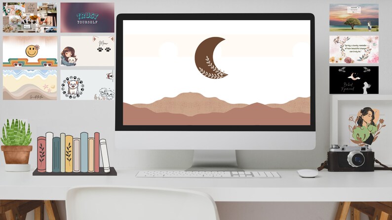 Aesthetic Minimalist Desktop Wallpaper assorted Designs Boho, Gradient ...