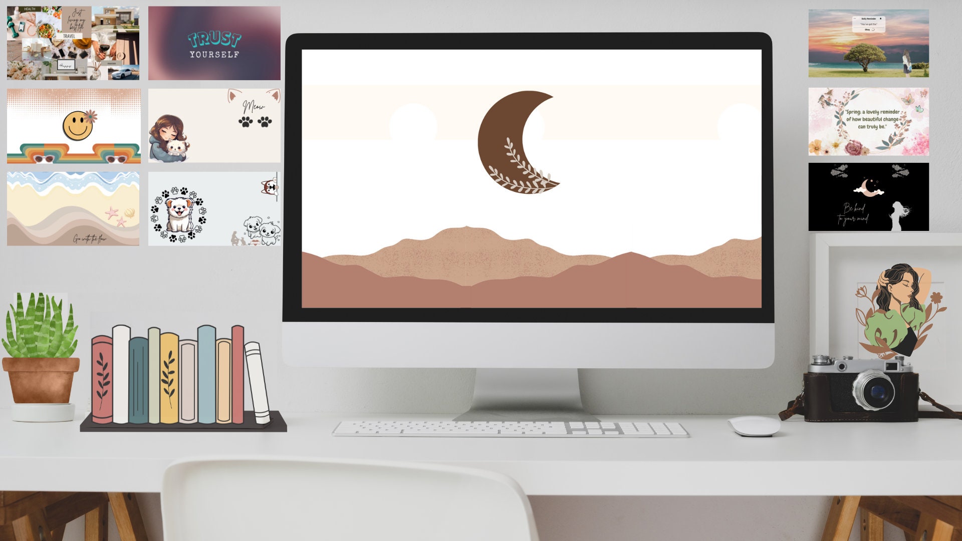 Aesthetic Minimalist Desktop Wallpaper assorted Designs Boho, Gradient ...