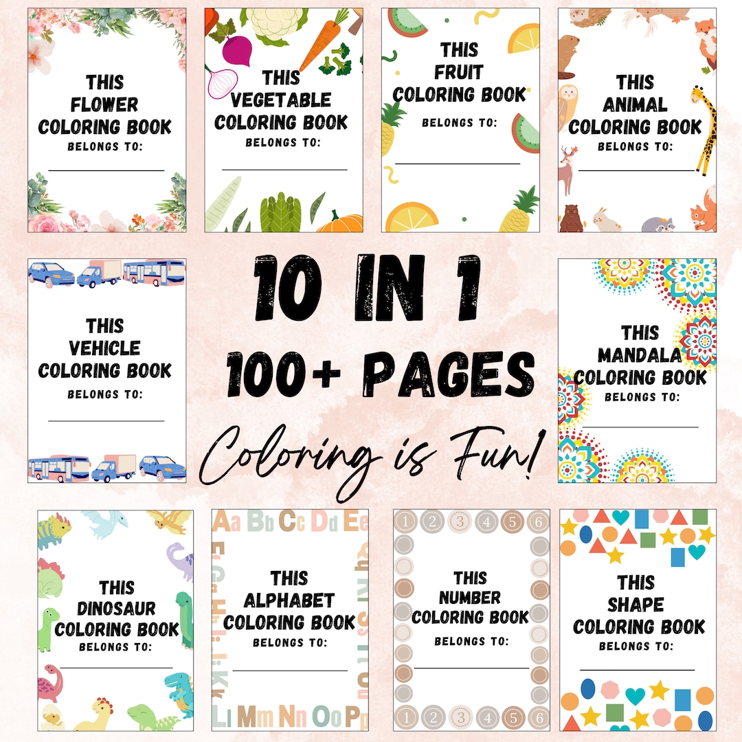 10 in 1 Coloring Book Pages Printable Pdf 100 Pages - Etsy