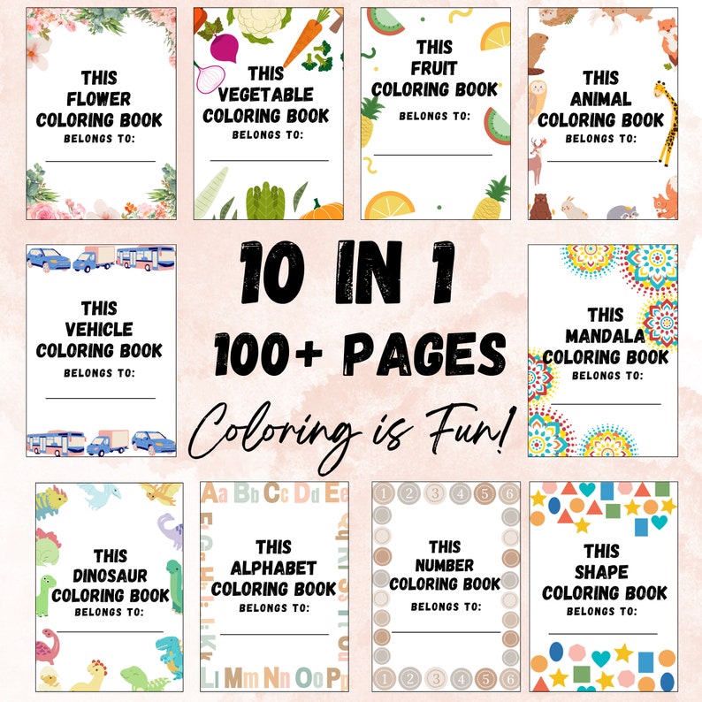 10 in 1 Coloring Book Pages Printable Pdf 100 Pages - Etsy