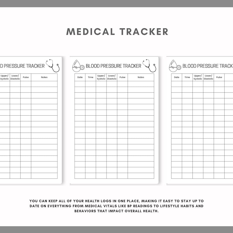 Printable Blood Pressure Chart Tracker, Blood Pressure Tracker, High ...